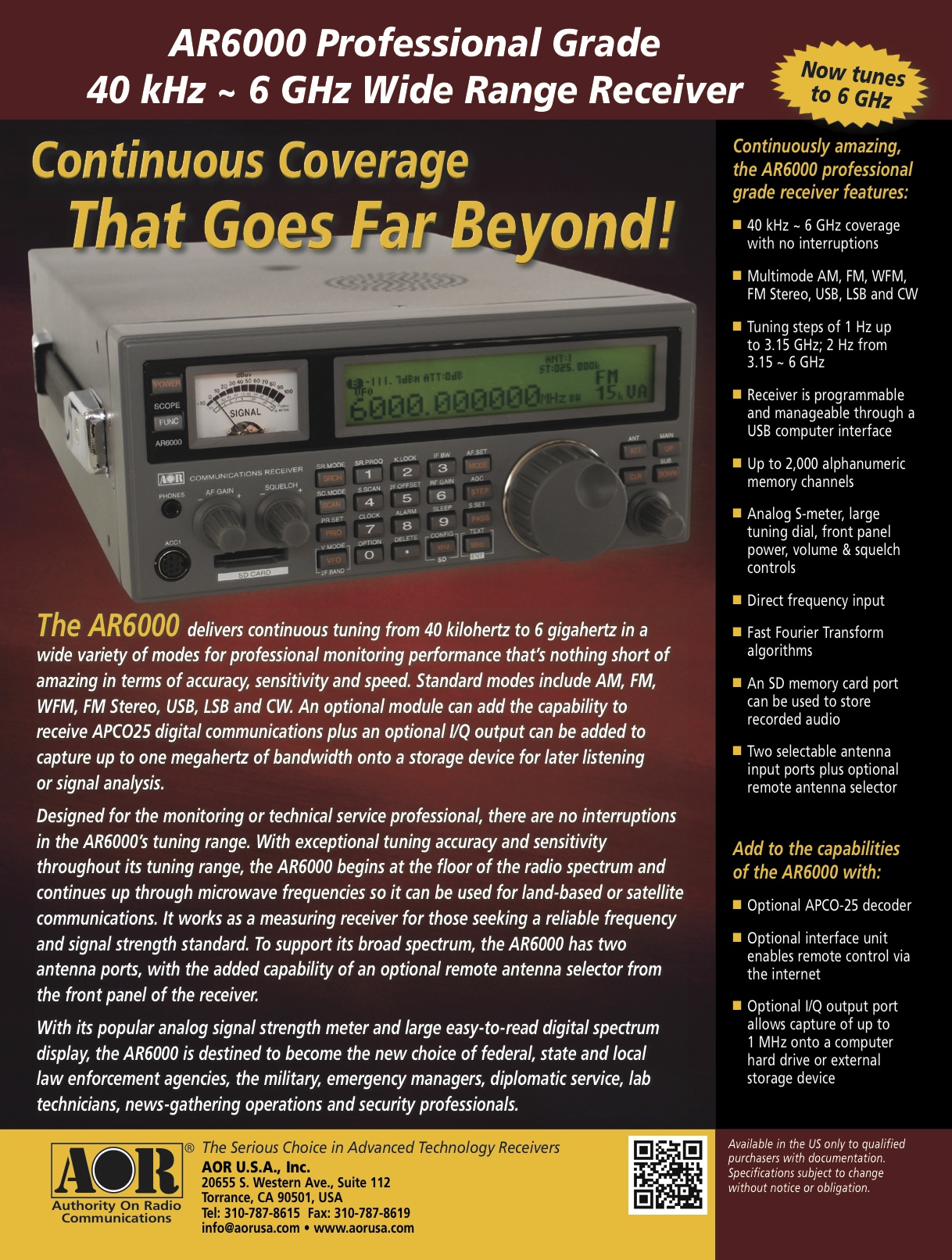 AR6000 | RECEIVERS | AOR U.S.A., INC. Authority On Radio Communications